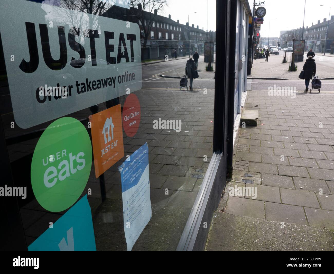 Just eat Justeat take away takeaway sign in restaurant window Stock ...