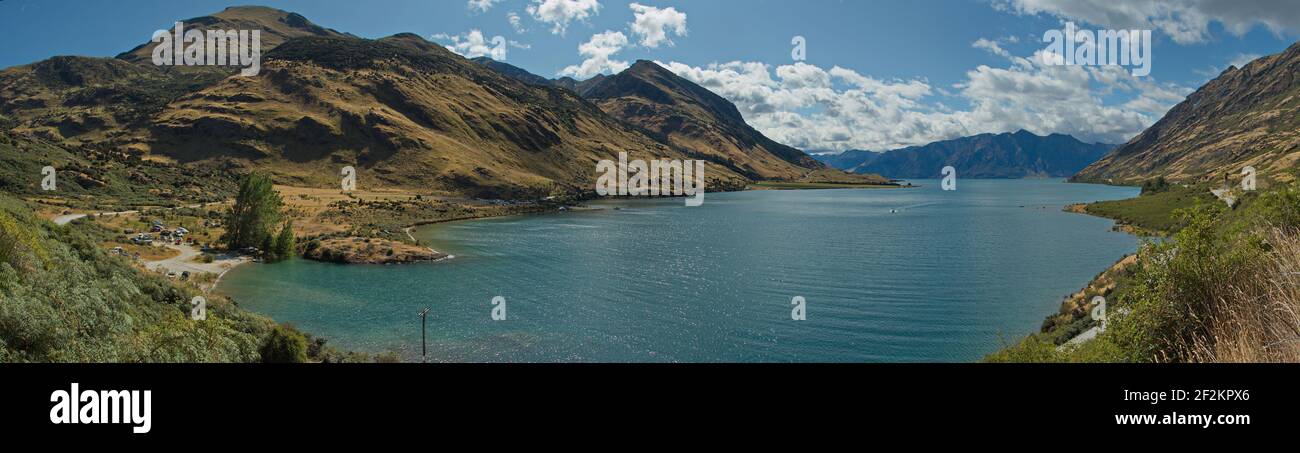 View of Lake Hawea from Lake Hawea Lookout in Otago on South Island of ...