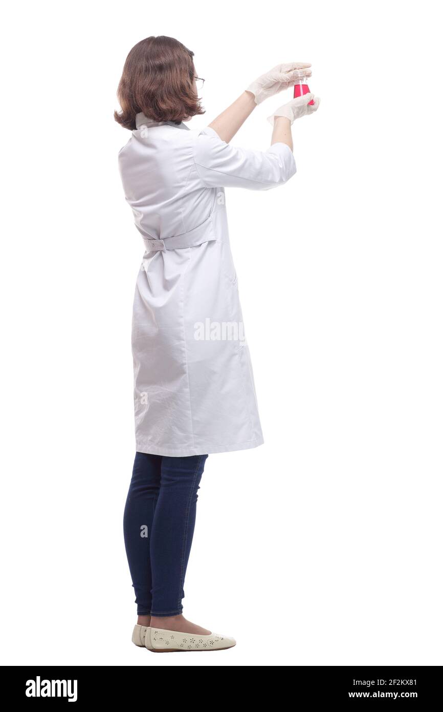 female doctor with a laboratory flask . isolated on a white Stock Photo ...