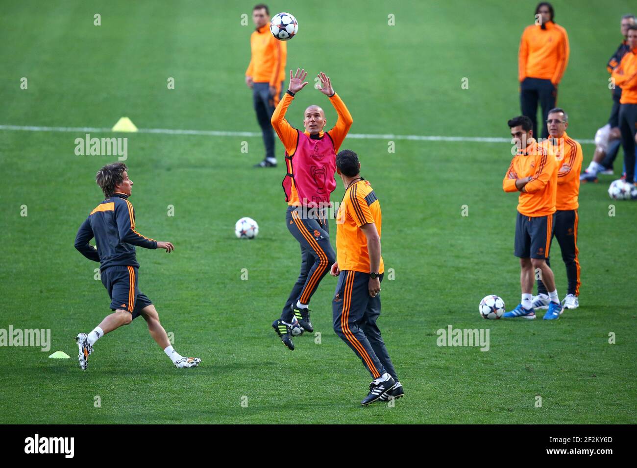 Assistant coach Zinedine Zidane of Real Madrid takes part in a training ...
