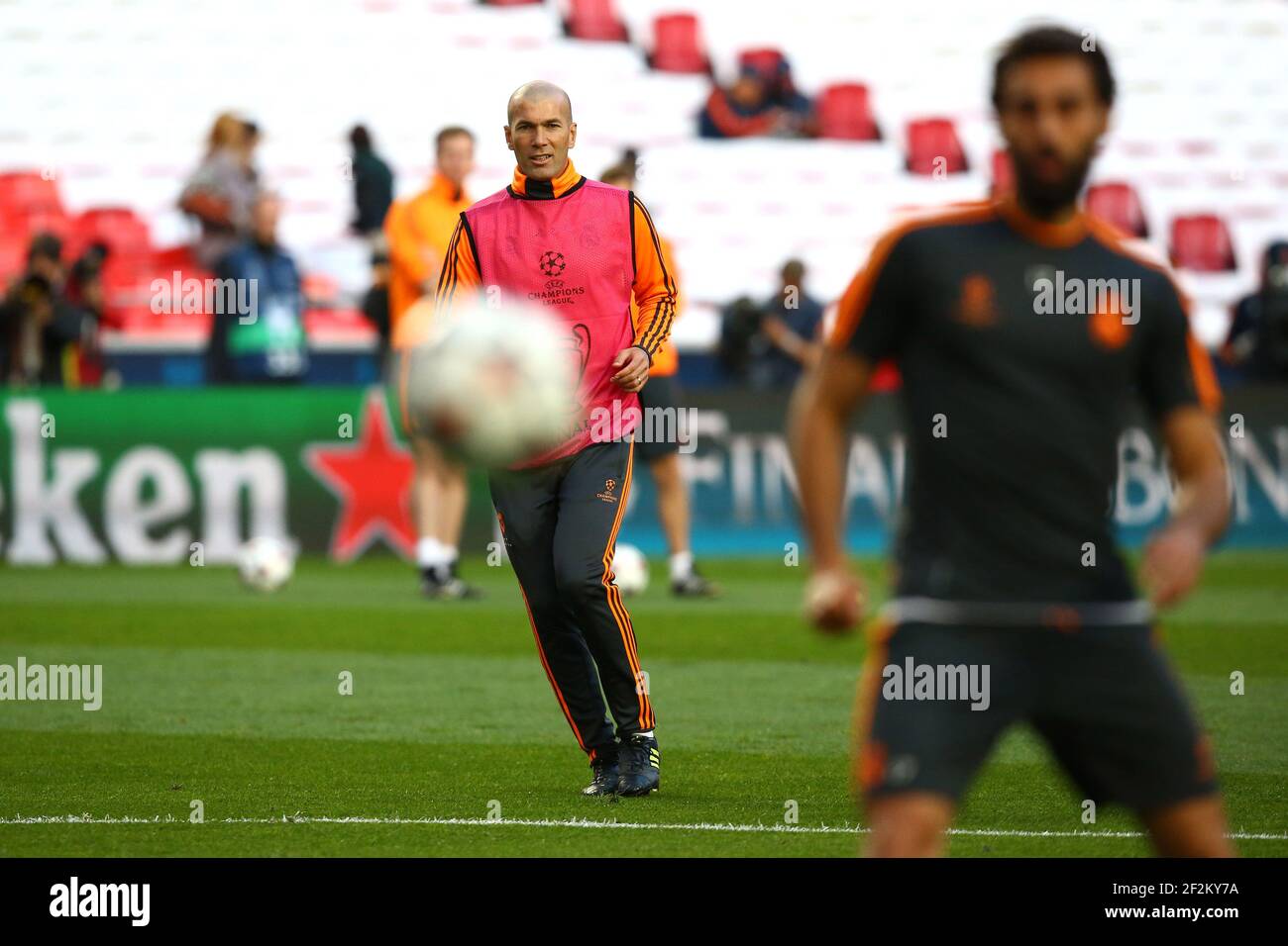 Assistant coach Zinedine Zidane of Real Madrid takes part in a training ...