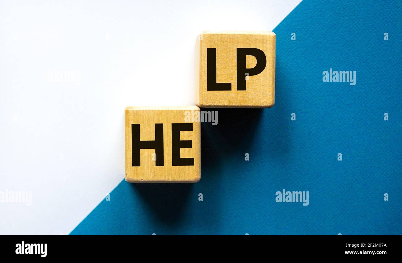 Support and help symbol. Wooden cubes with the word 'help'. Business ...