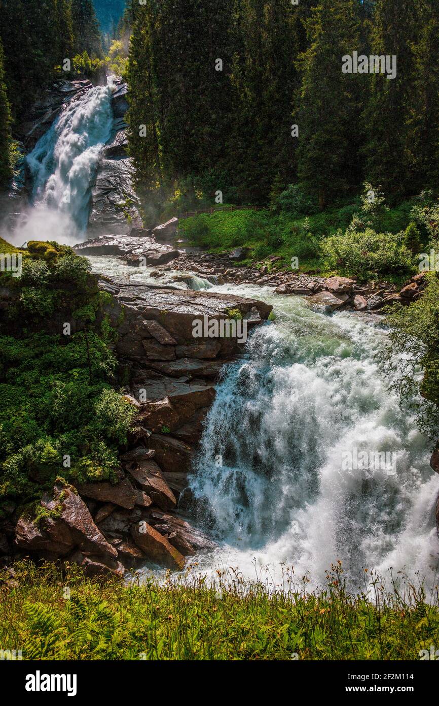 Panoramic view of the Krimmler waterfalls, the highest waterfalls in ...