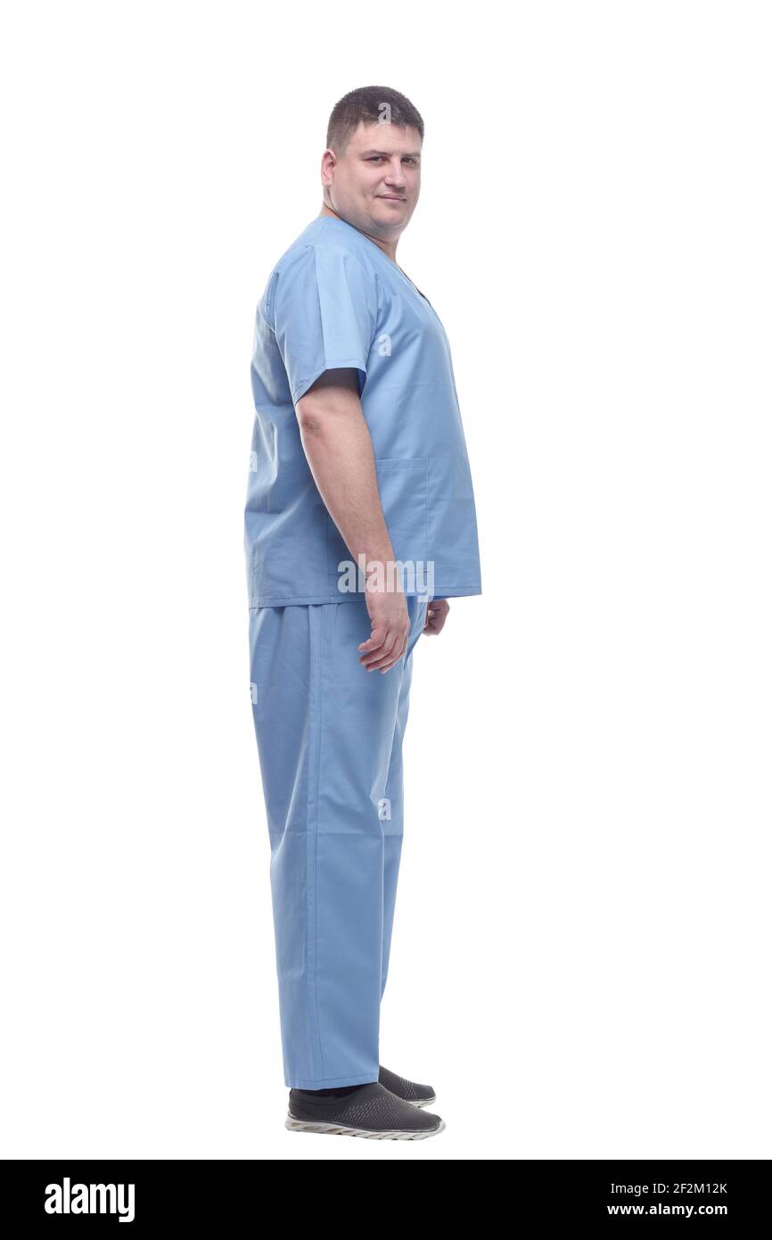 side view. a male medic in a blue uniform Stock Photo - Alamy