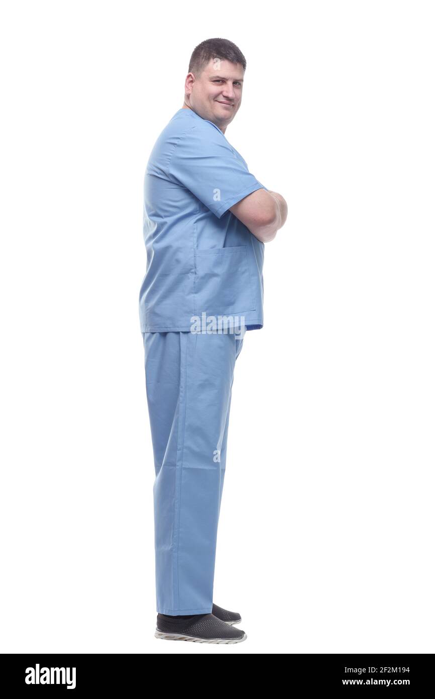 side view. a male medic in a blue uniform Stock Photo - Alamy