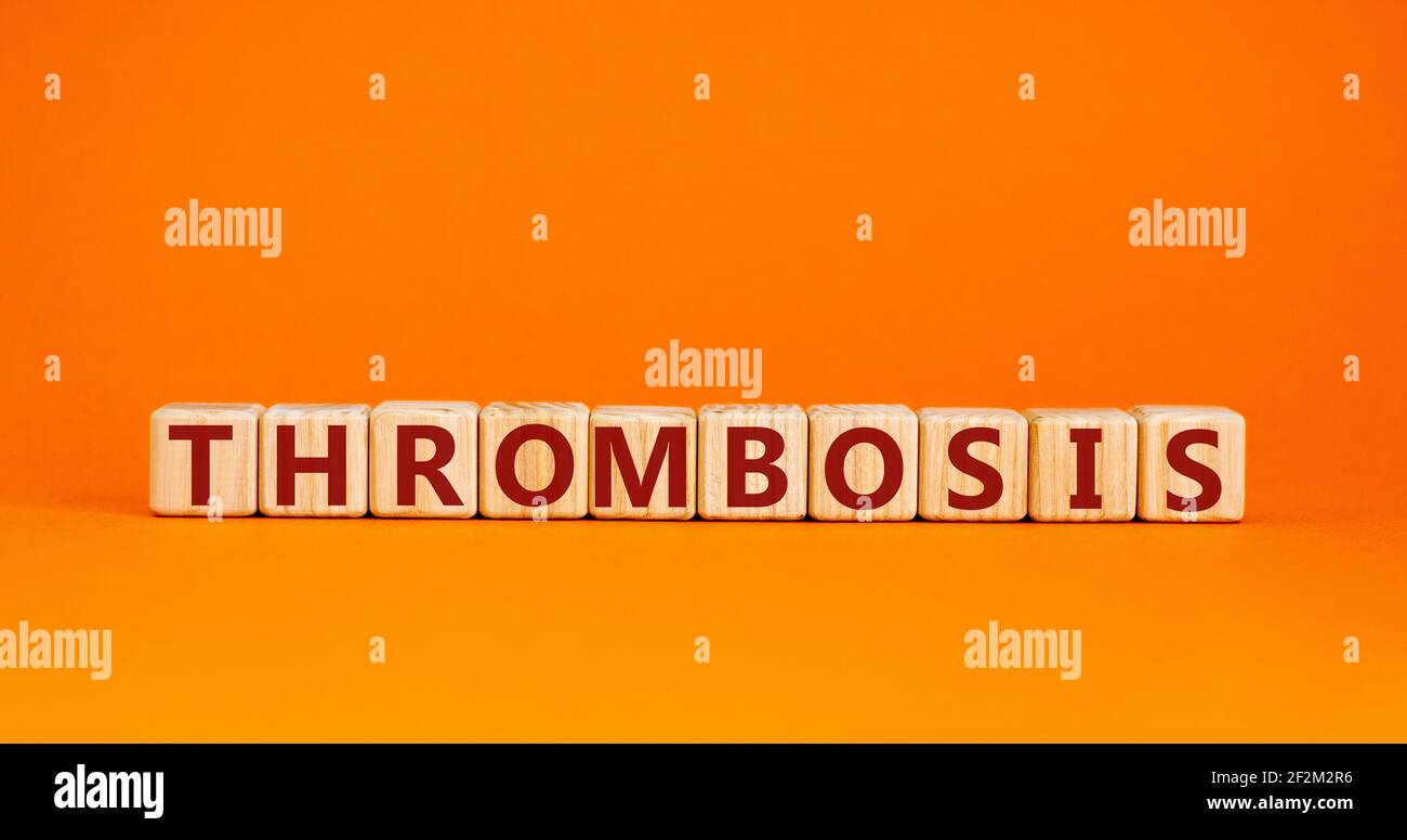 Medical and and thrombosis symbol. Wooden cubes with the word ...