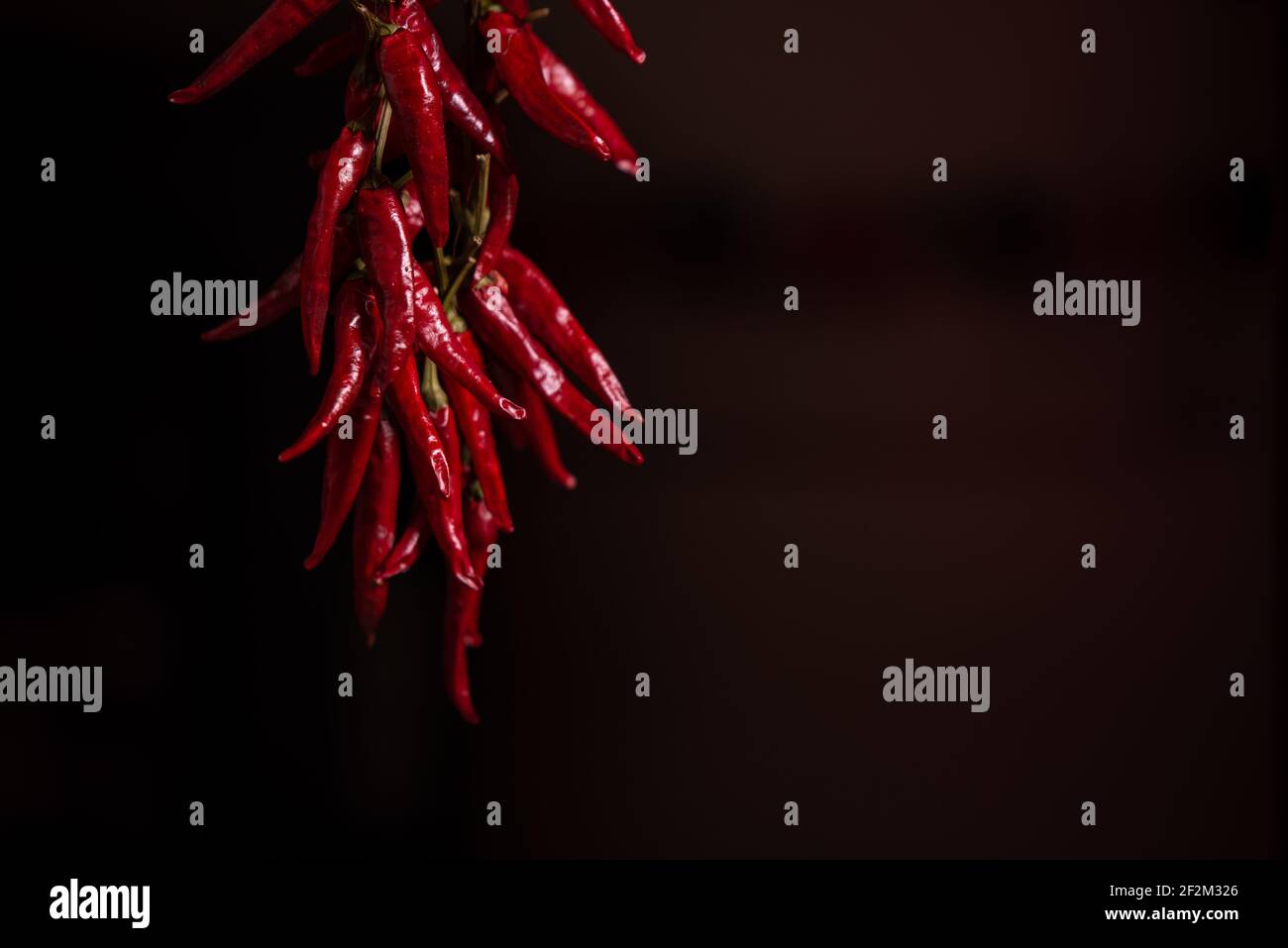 A closeup shot of dried red chili peppers on a string Stock Photo - Alamy