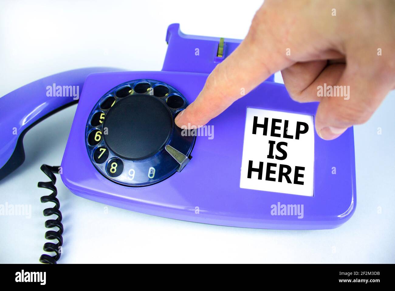 Help is here symbol. Old blue rotary dial telephone. Words 'Help is ...