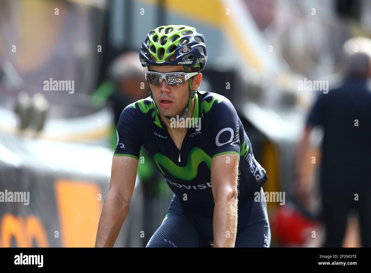 Jesus Herrada Lopez of Spain riding for Movistar Team looks on as he ...