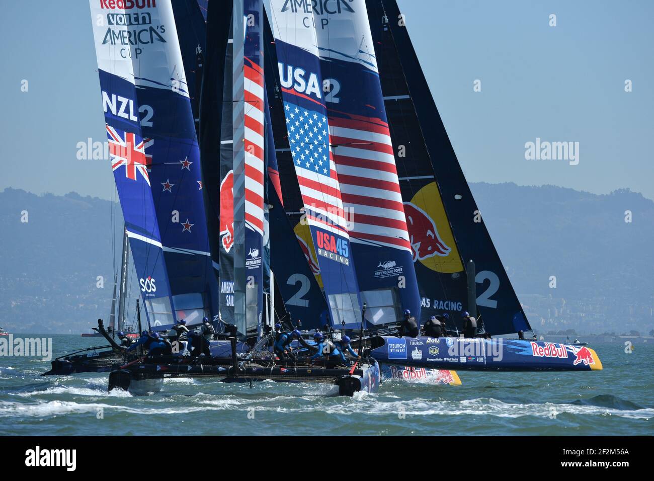 Fleet of sailing teams arriving at buoy during Day Four of the Red Bull ...