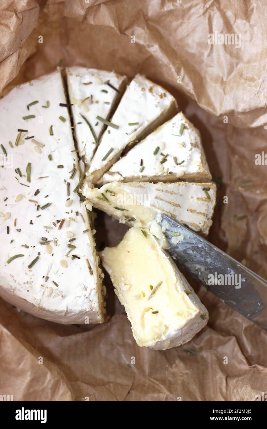 French Cheese Camembert Closeup. Cheese with Herbs Topping Stock Photo ...