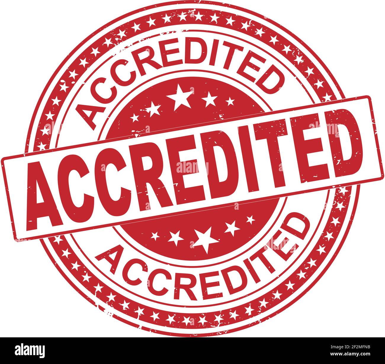 Accredited red stamp with rubber stamp icon isolated on white ...