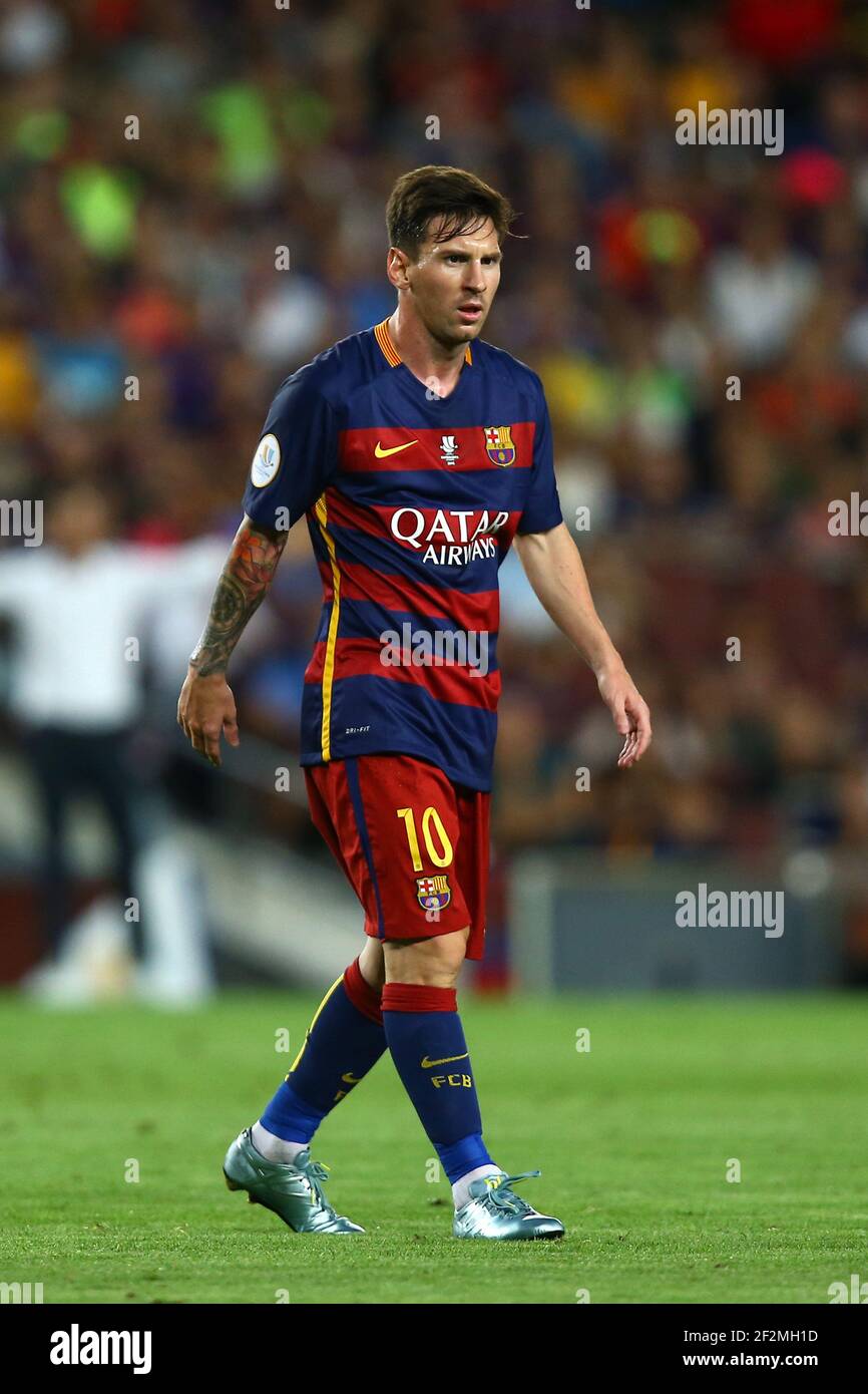 Lionel Messi of FC Barcelona Looks dejected during the Spanish Supercup ...