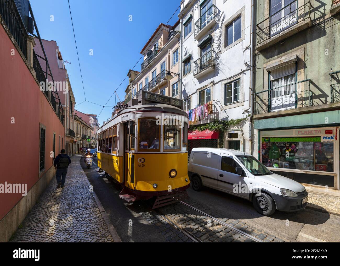Icon of Lisbon - old yellow tram Stock Photo - Alamy