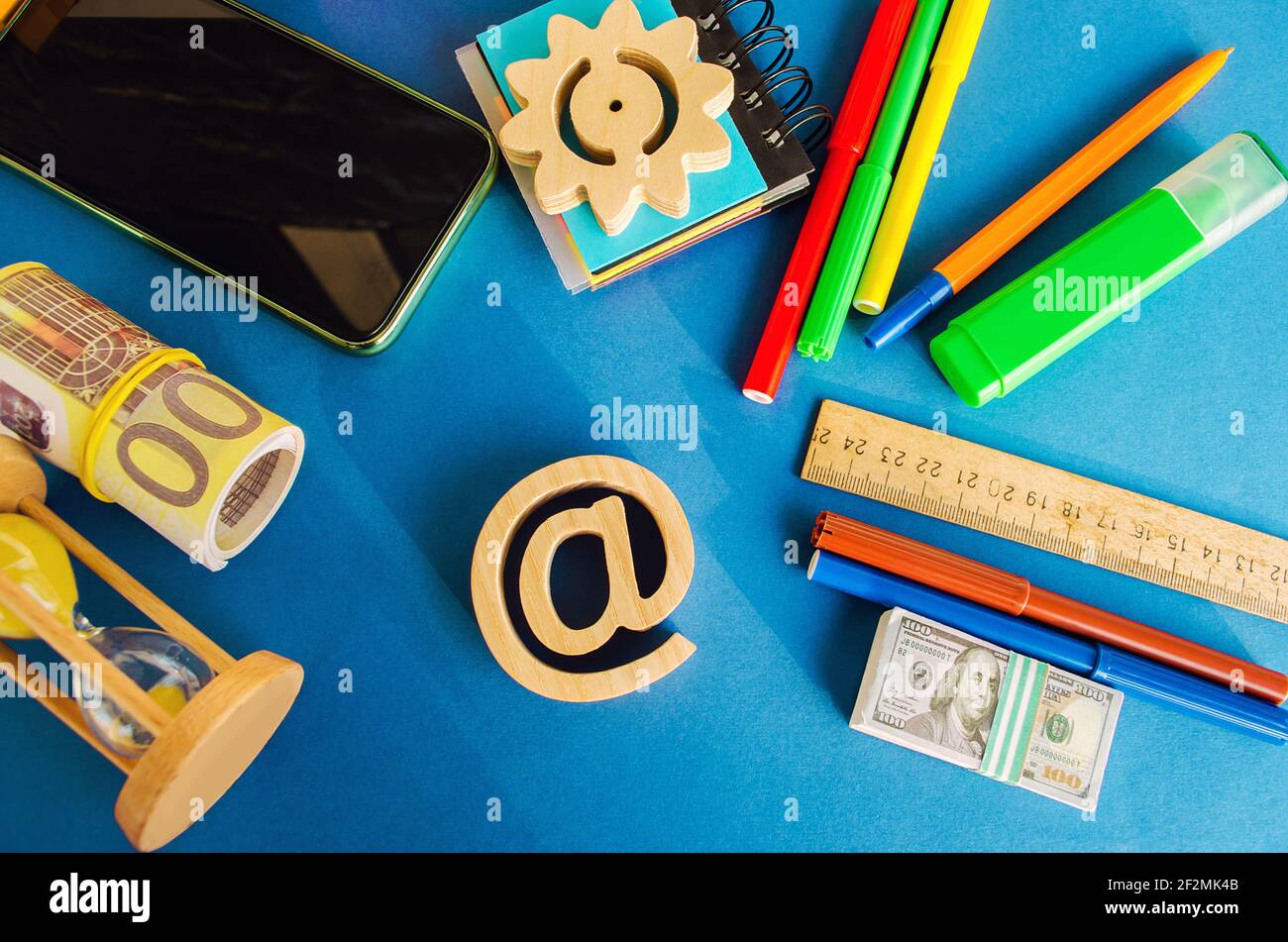 At commercial symbol on a blue background. Internet and global ...