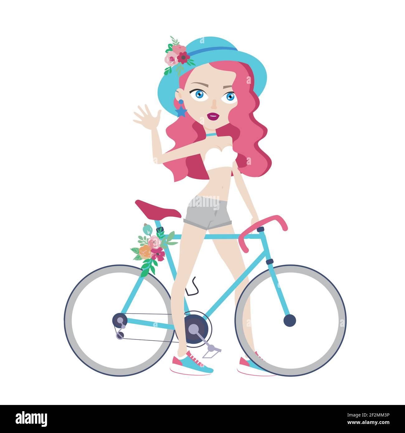 Beautiful girl with a bike Stock Vector Image & Art - Alamy