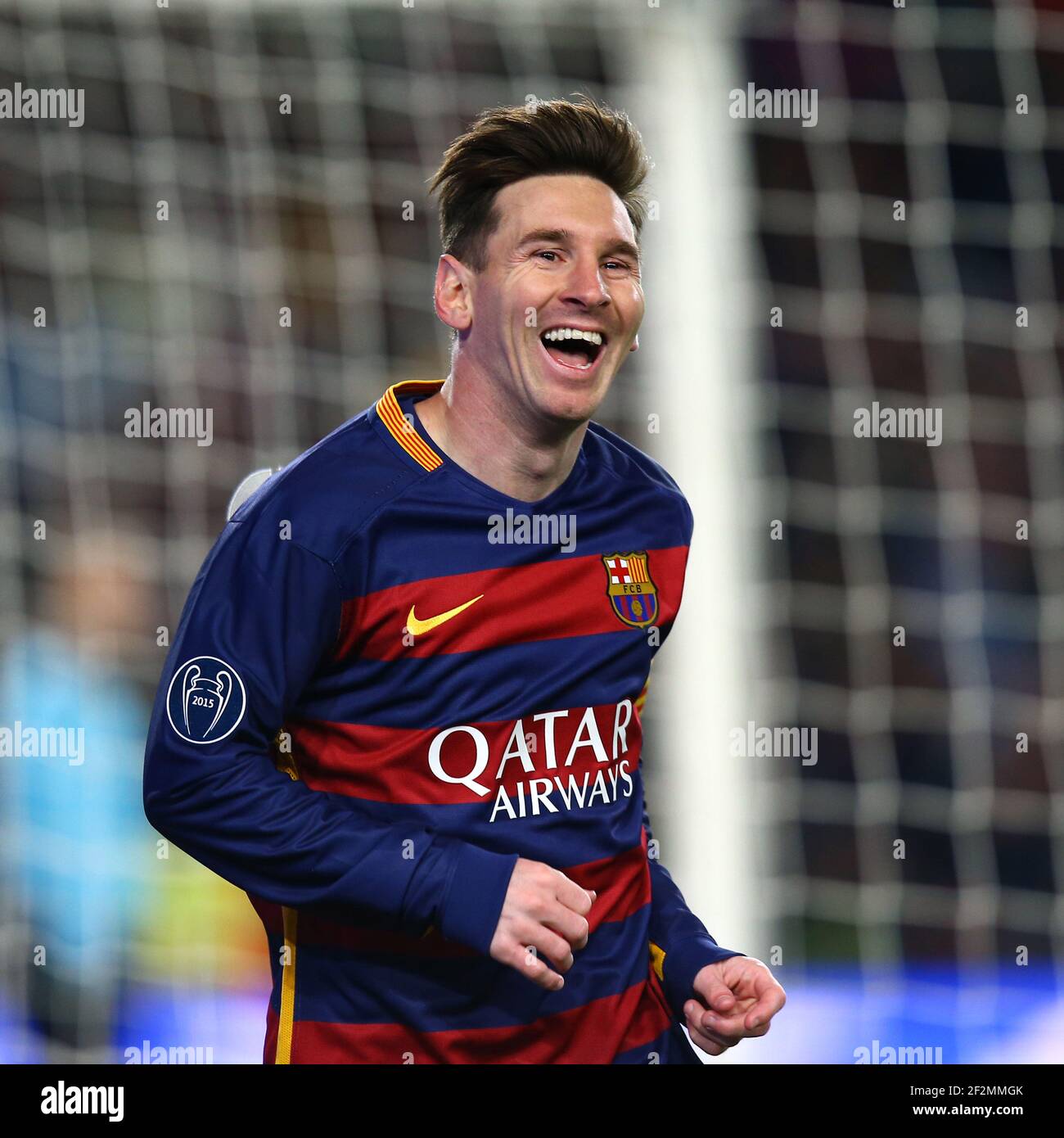 Lionel Messi of FC Barcelona celebrates after scoring his team's fifth ...
