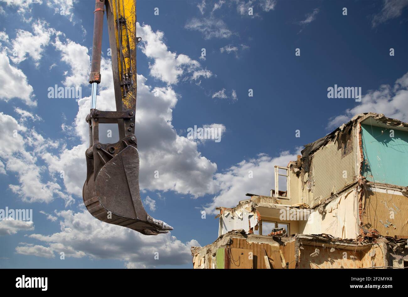 Demolition of an old house on the sky with clouds. Moscow, Russia Stock ...