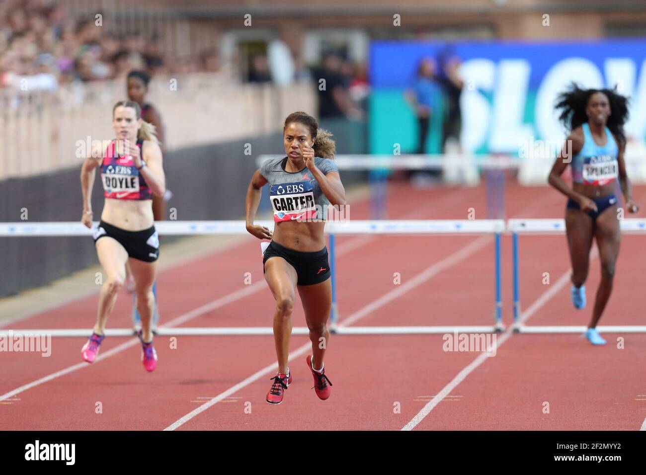 Kori Carter of USA competes during the 400m hurdles of the IAAF Diamond ...
