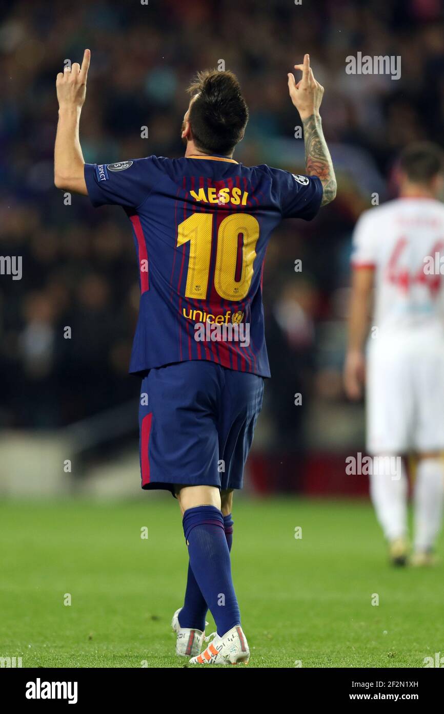 Lionel Messi of Barcelona celebrates after scoring his side's second ...