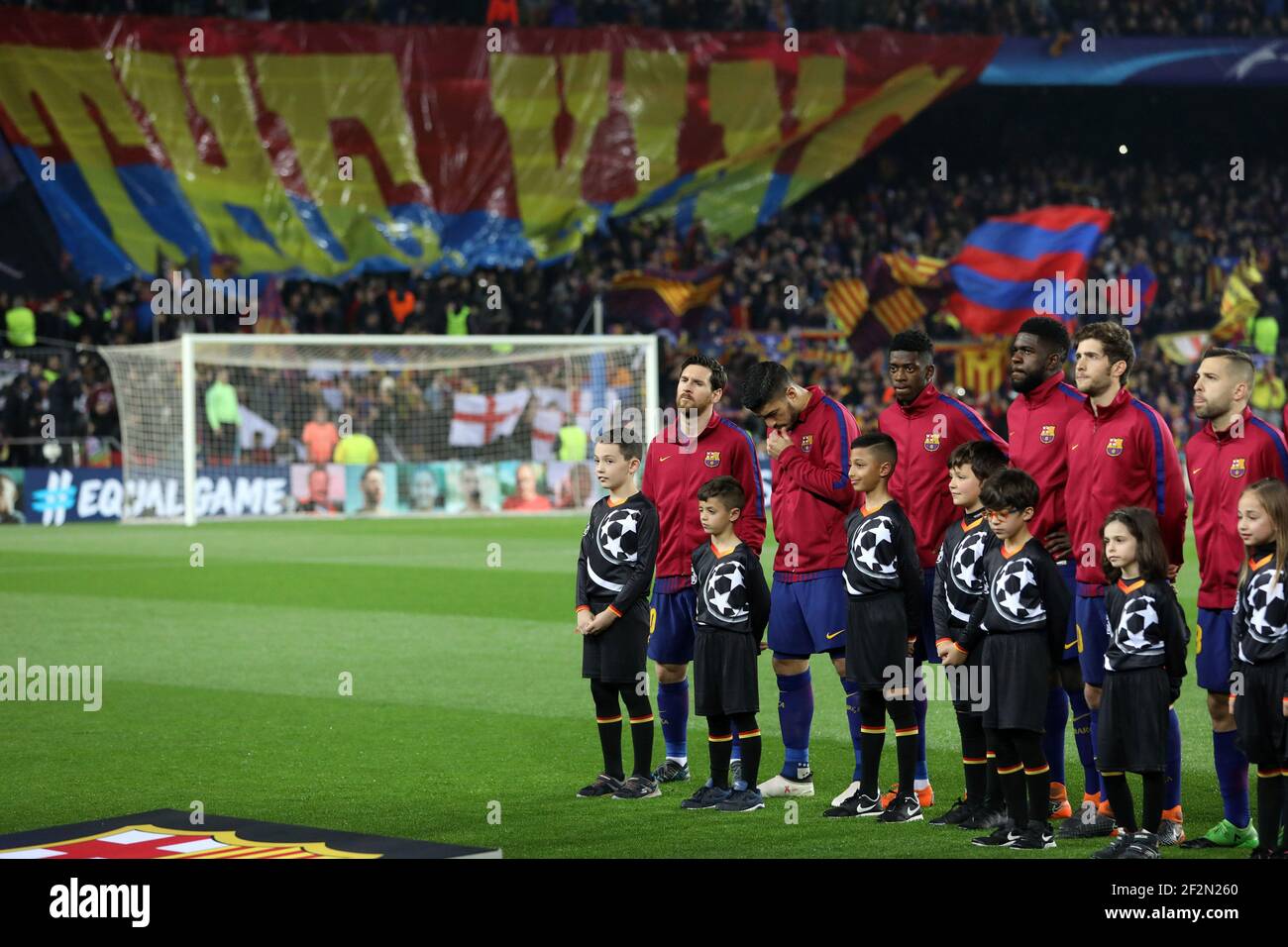 LIONEL MESSI of FC Barcelona looks on during the team line up ahead of ...