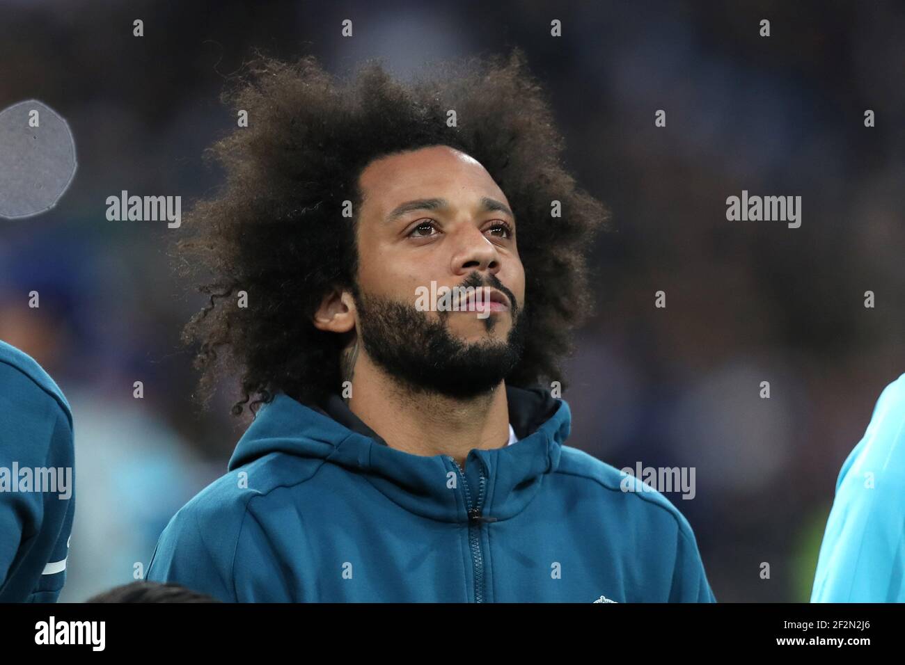 MARCELO of Real Madrid looks on during the team line up ahead of the ...