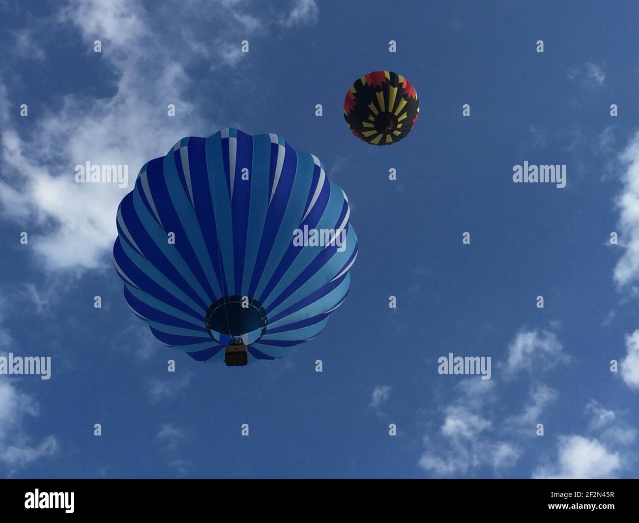 A low angle shot of colorful hot air balloons in the sky Stock Photo ...
