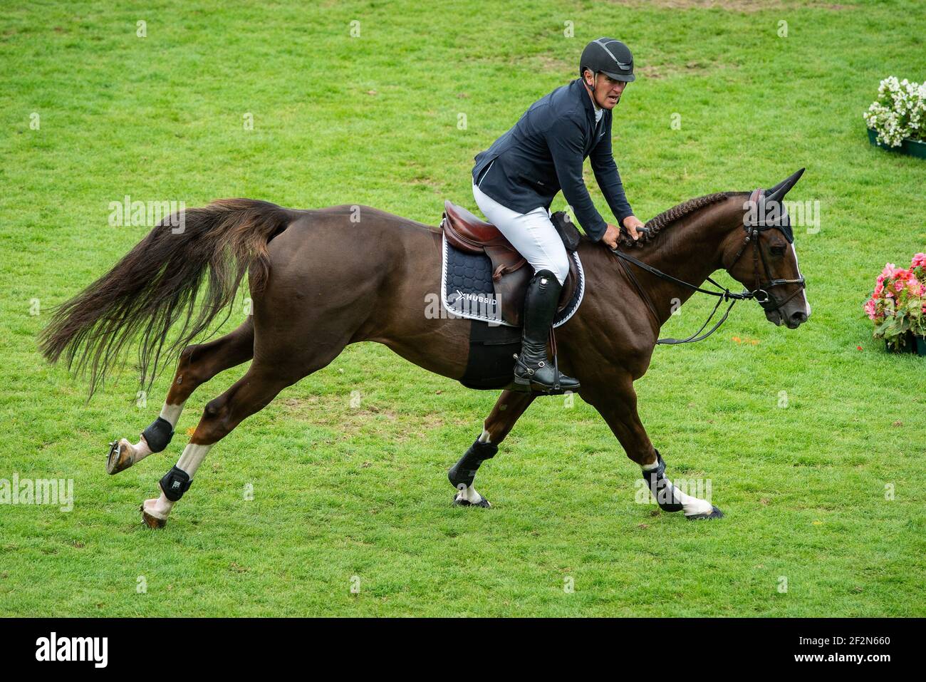 Roger Yves BOST (FRA) riding SUNSHINE DU PHARE during the CHIO of ...