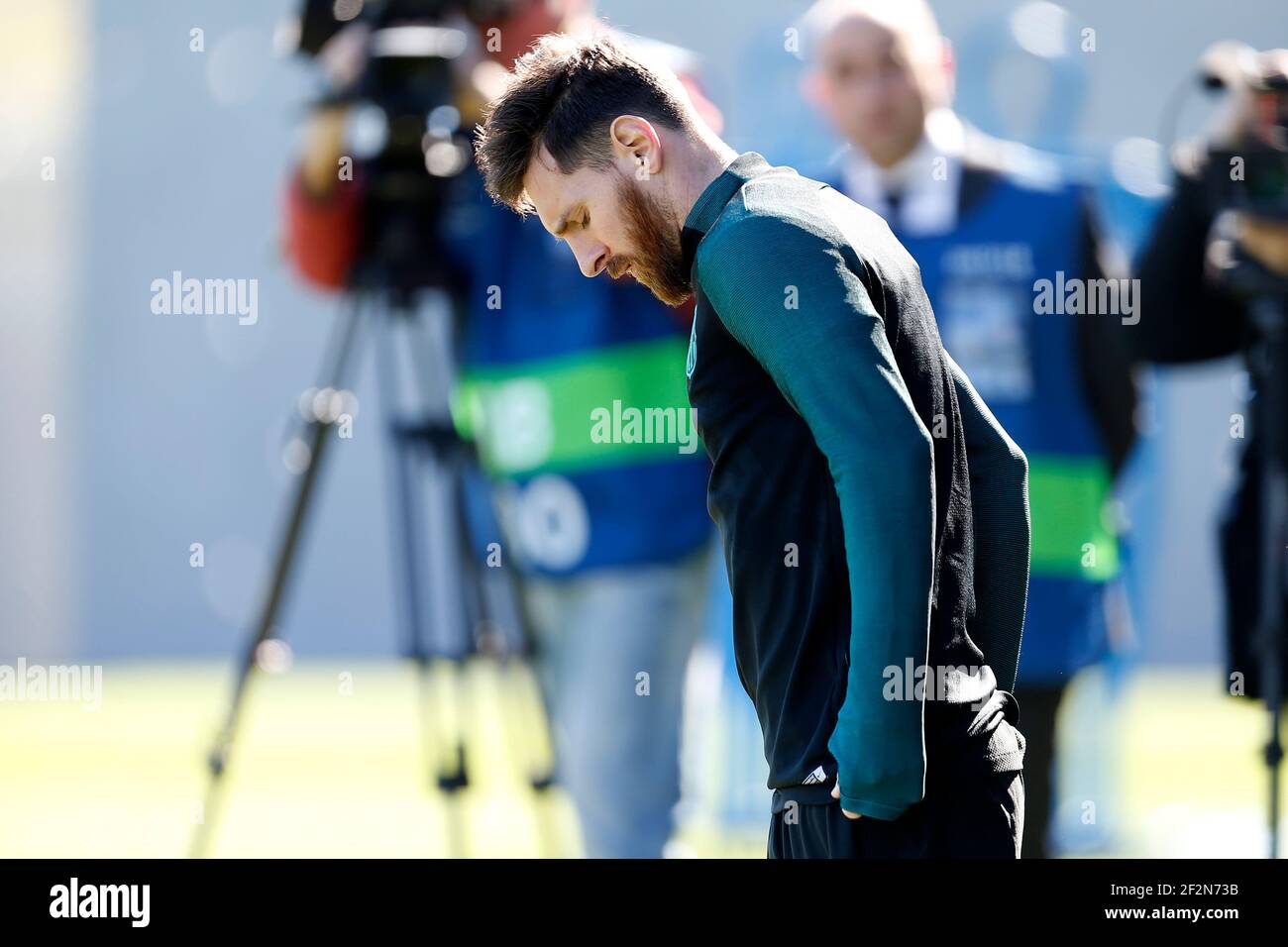Barcelona's Argentinian striker Lionel Messi looks on during the Pre ...