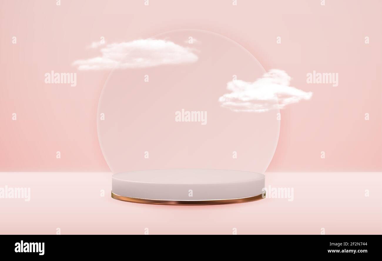 Realistic 3d pedestal pink cloudy background. Trendy empty podium ...