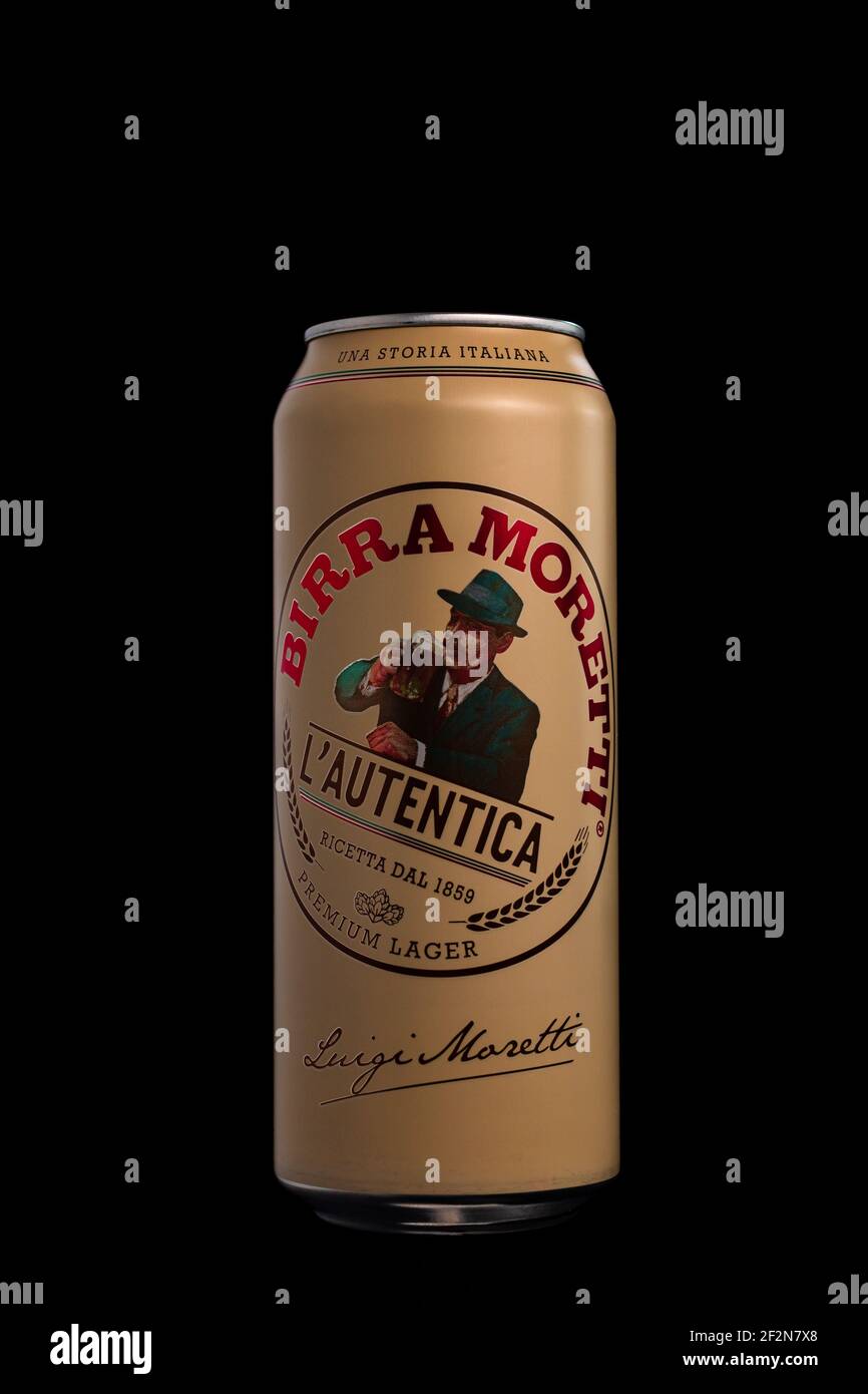 Birra Moretti, a premium lager beer produced by Italian brewing company ...