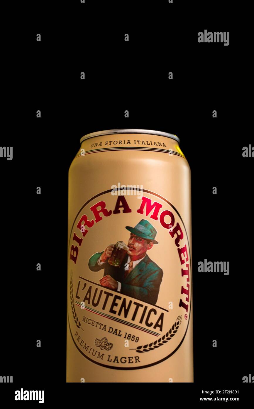 Birra Moretti, a premium lager beer produced by Italian brewing company ...