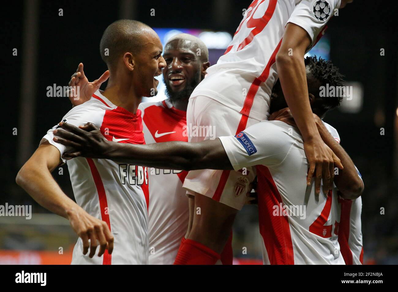 Monaco's Brazilian defender Fabinho celebrates with his teammates ...