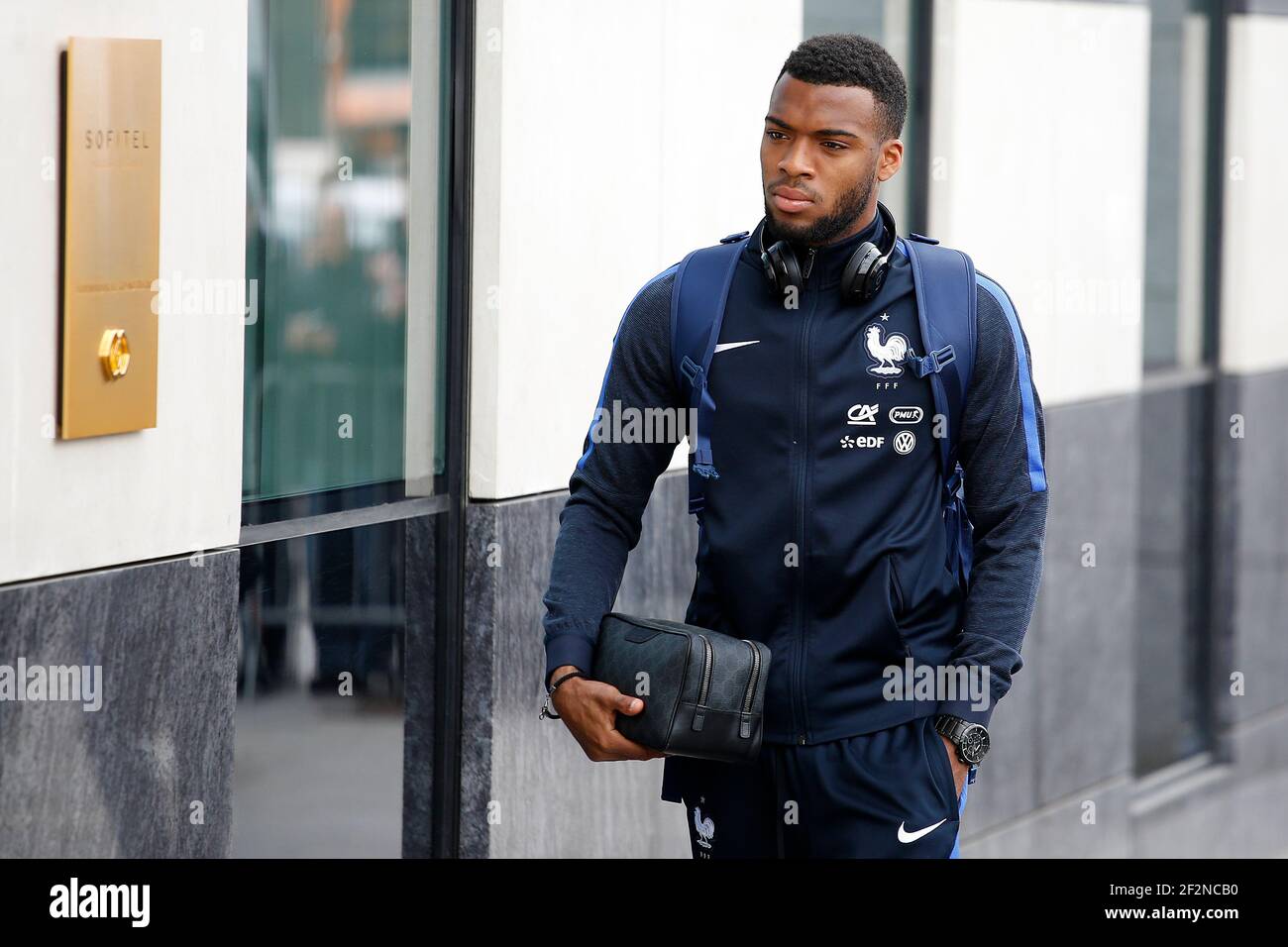 France?s midfielder Thomas Lemar arrives at the hotel before the Press ...
