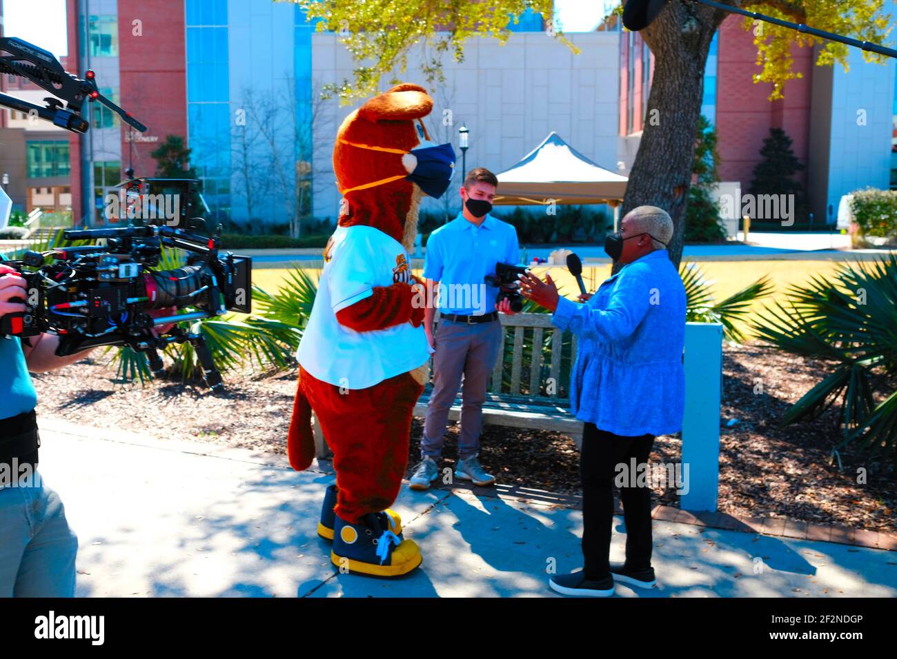 Filming of River Dog mascot of Charleston, SC baseball team on campus ...