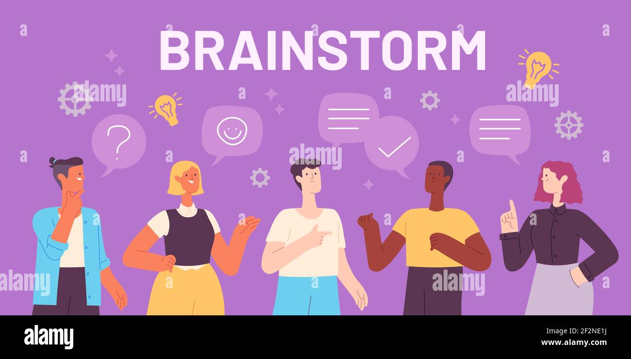 Brainstorming team. Business people group discuss ideas, thinking and ...