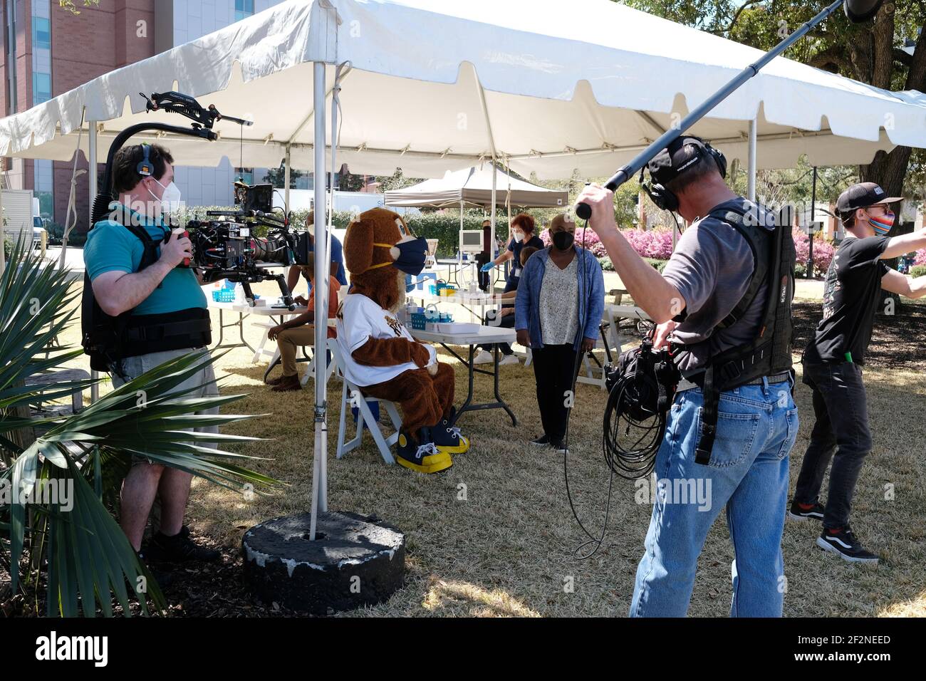 Filming of River Dog mascot of Charleston, SC baseball team on campus ...