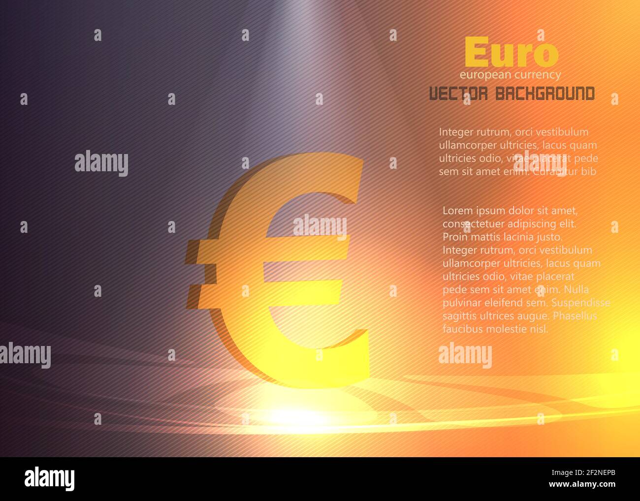 Euro background, modern glowing bright lights fiery orange vector Stock ...