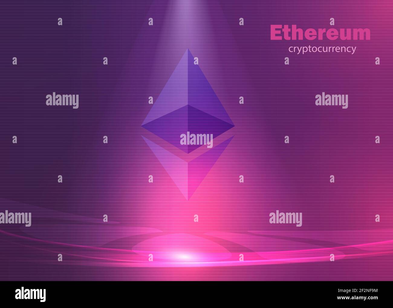 Ethereum background cryptocurrency, modern glowing bright lights violet ...