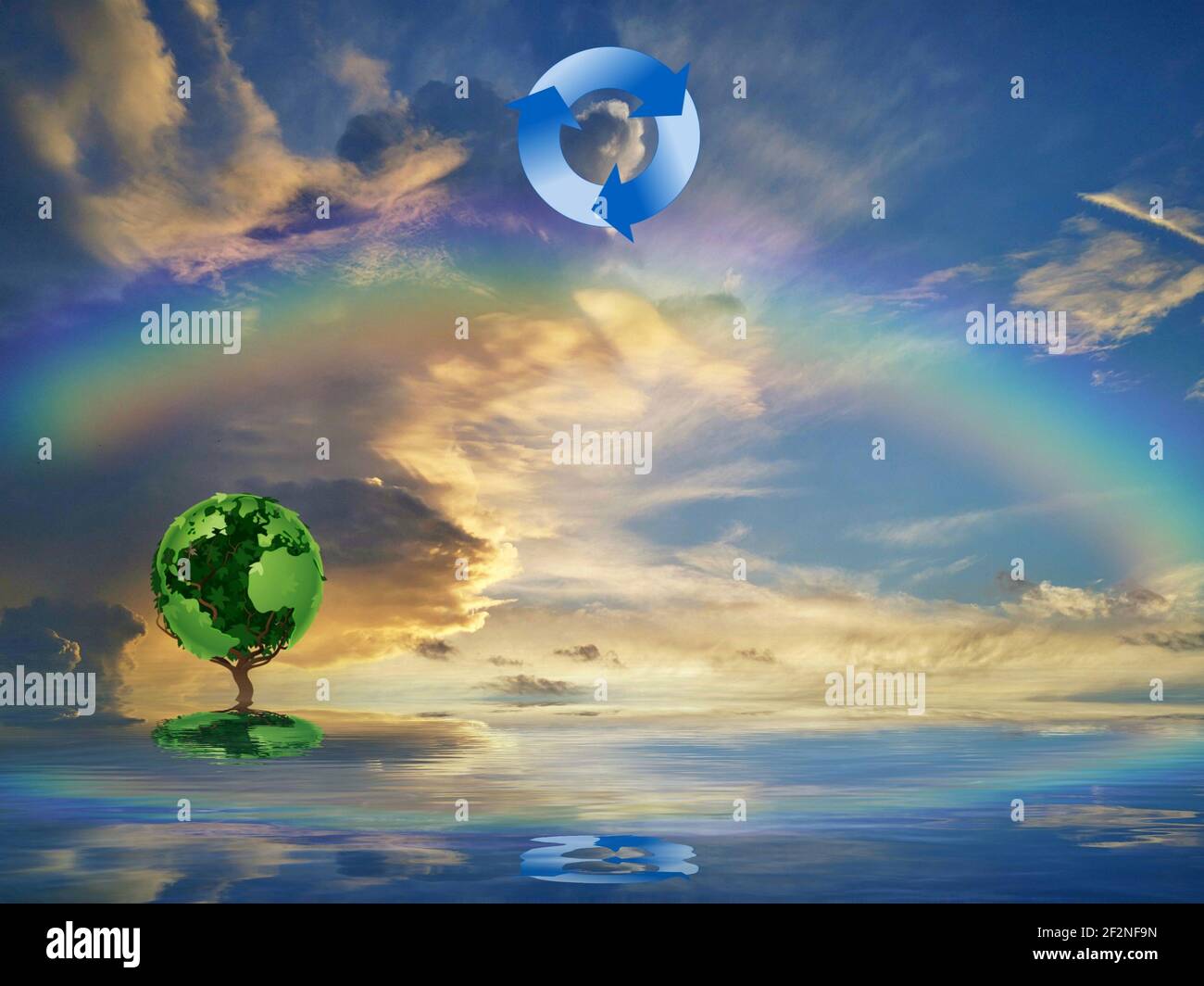 Natural background with recycle symbol and planet earth with trees ...