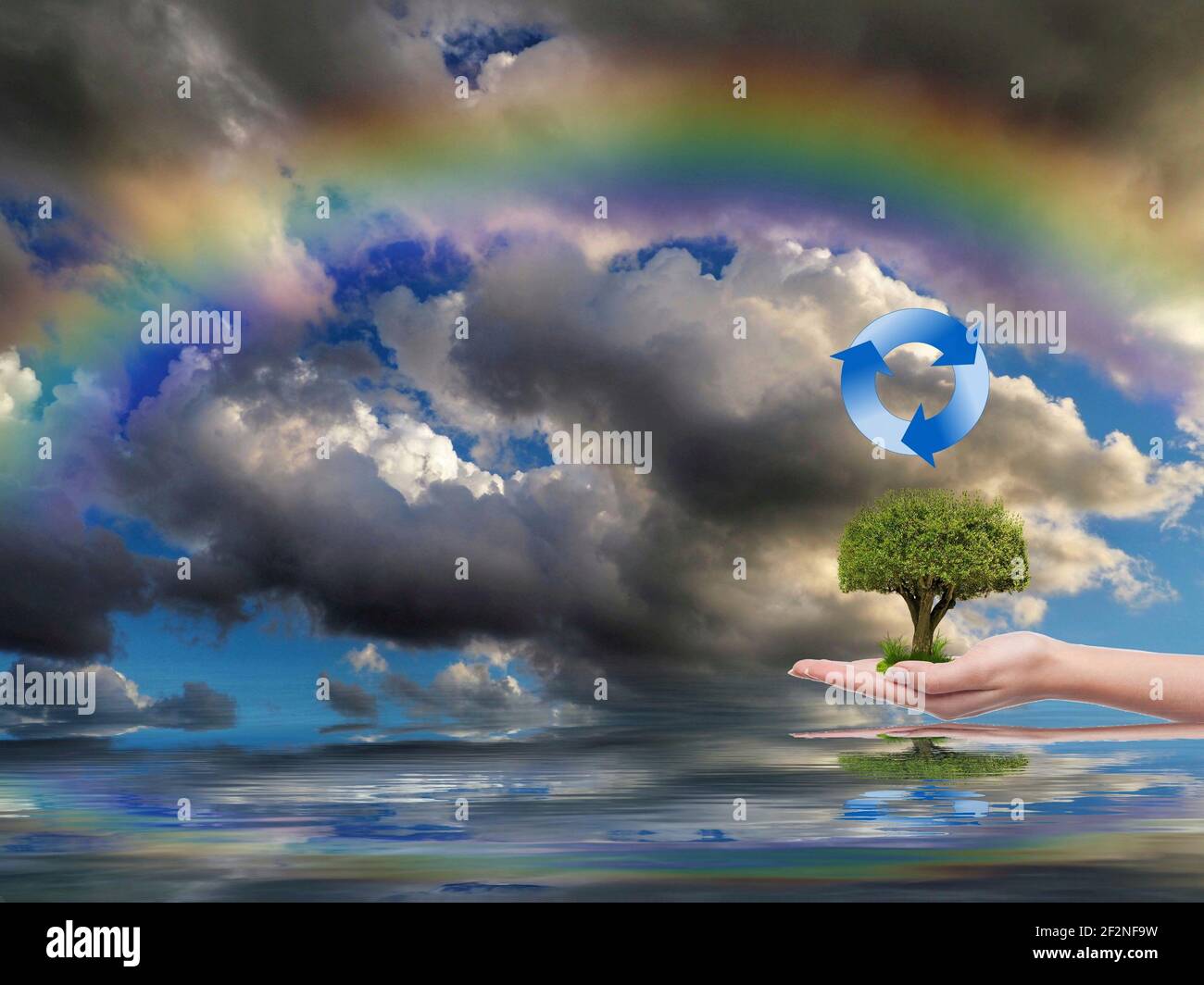 Natural background with recycle symbol and planet earth with trees ...