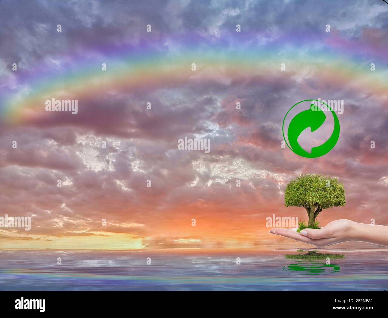 Natural background with recycle symbol and planet earth with trees ...