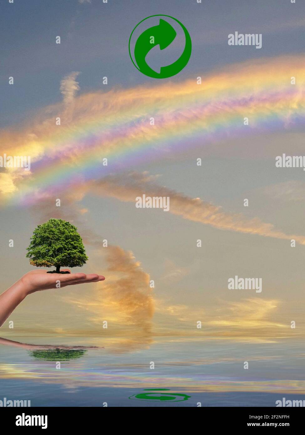 Natural background with recycle symbol and planet earth with trees ...