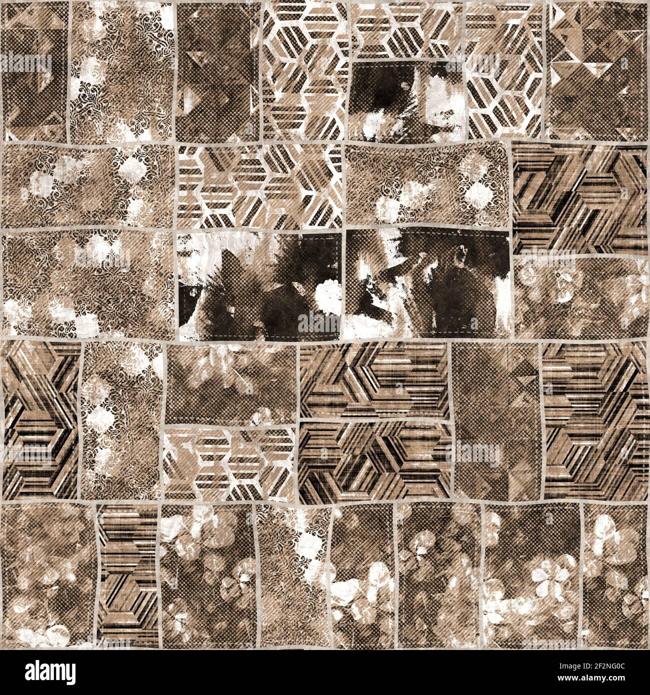 Seamless patchwork collage mix quilt pattern print Stock Photo - Alamy