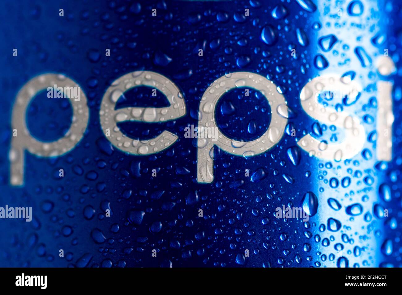 Detail of classic Pepsi can on black background. Studio shot in ...