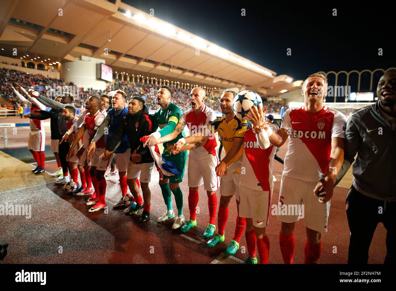 AS Monaco players celebrate during the UEFA Champions League quarter ...