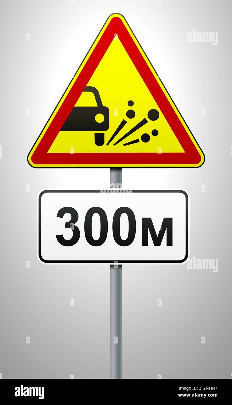warning road sign throwing stone materials together with plate ...