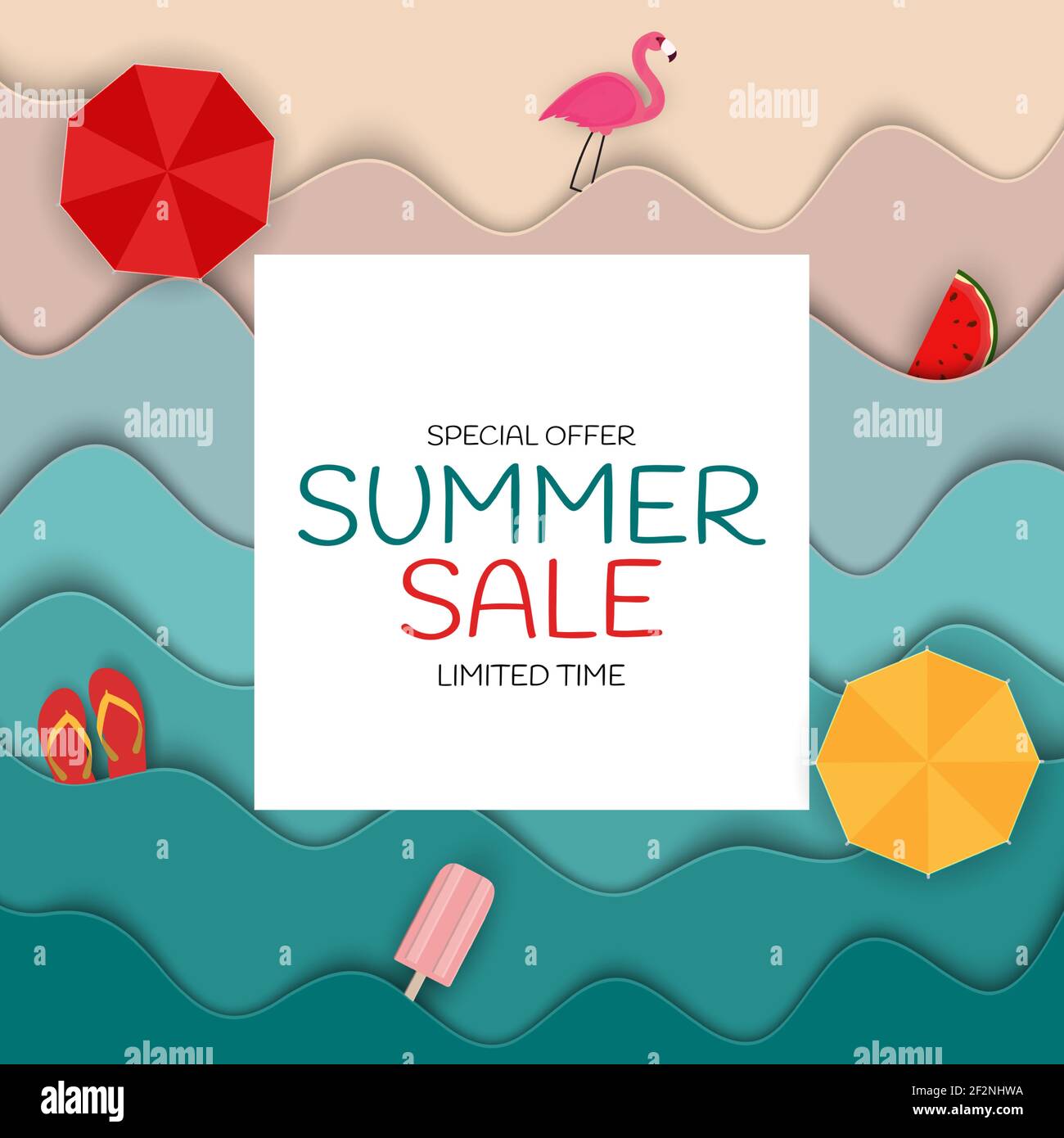 Summer Sale paper Cut Template Background. Special offer vector ...