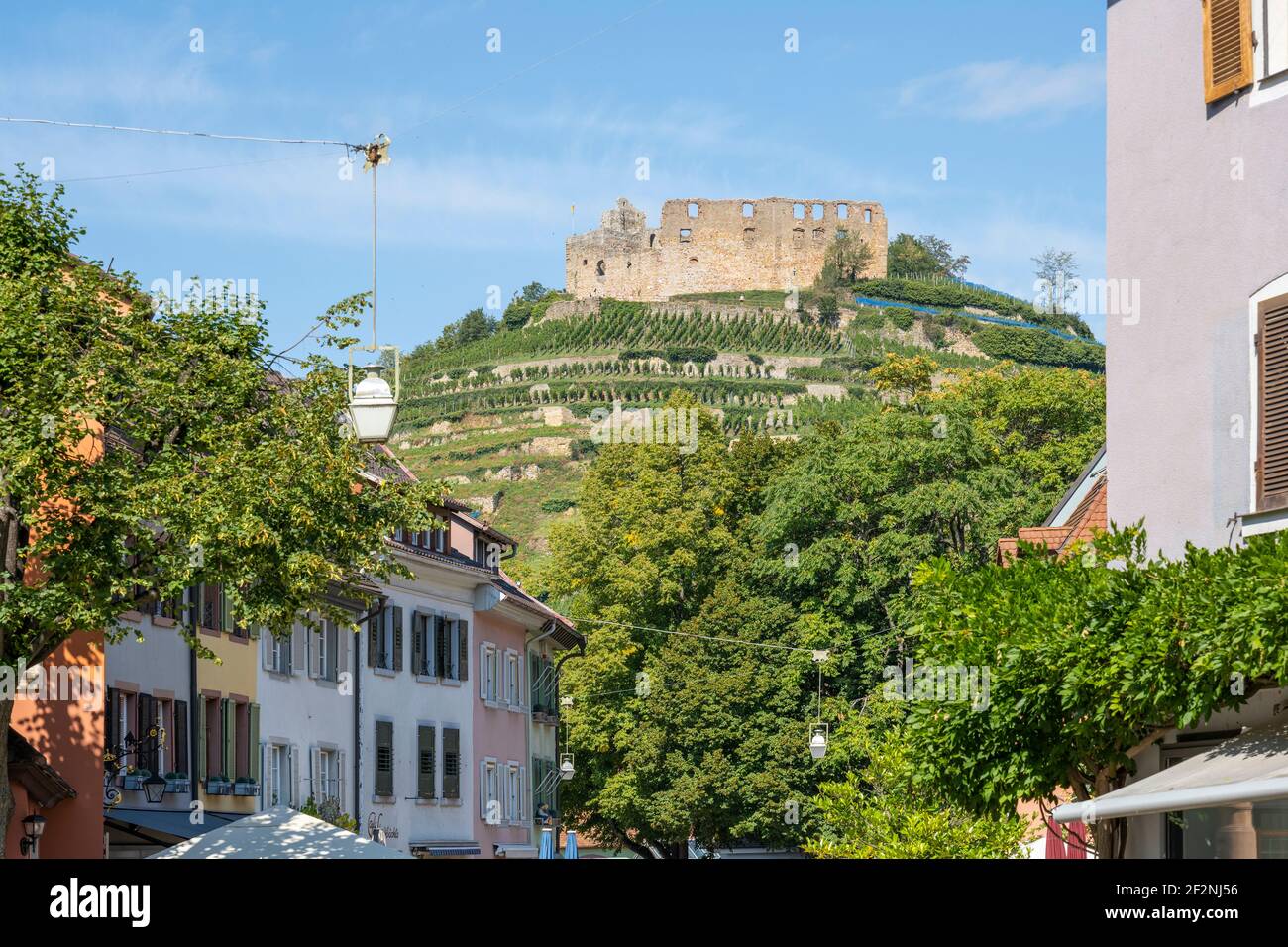 Germany, Baden-Wuerttemberg, Staufen, view through the main street to ...