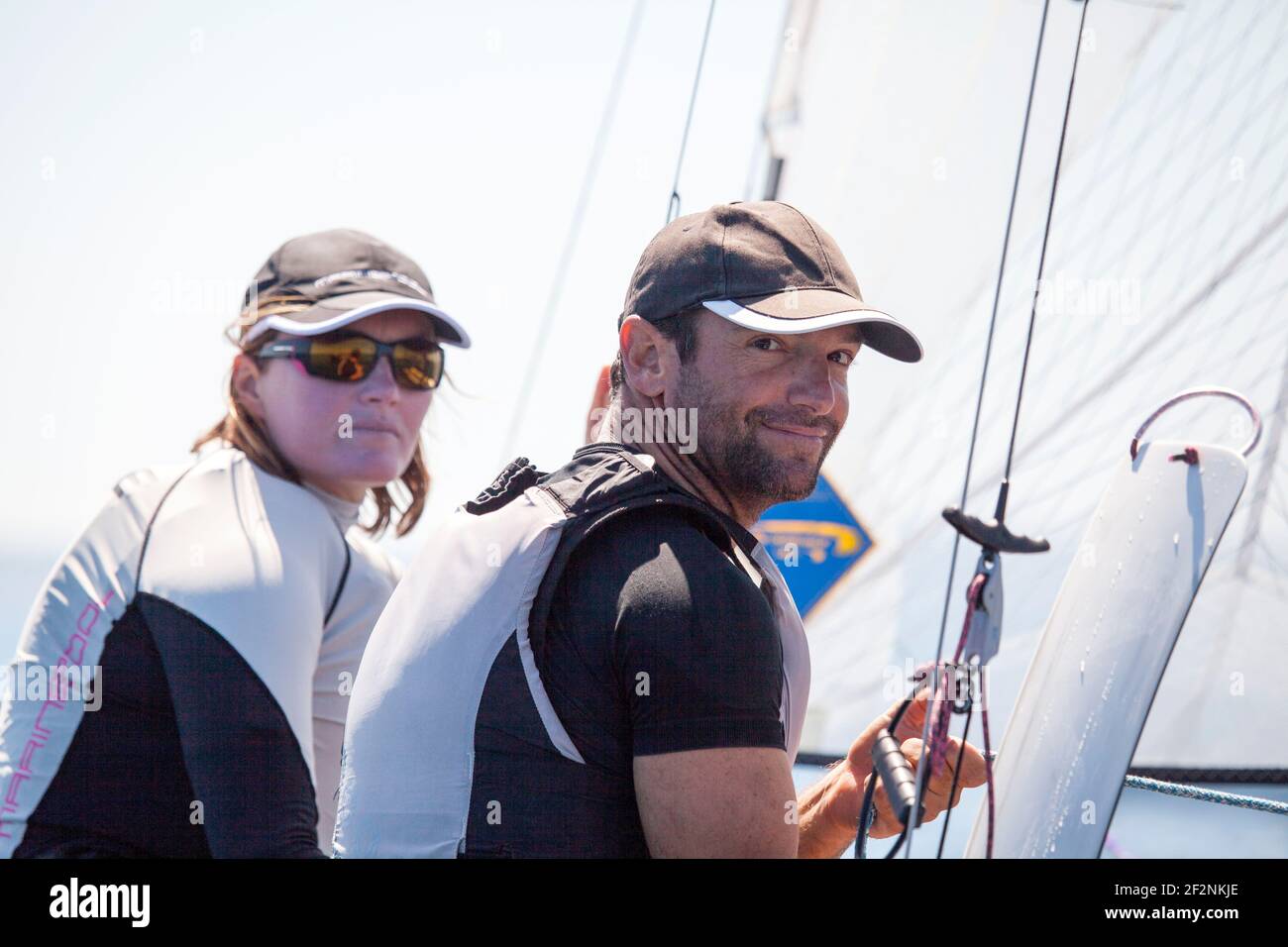 Billy Besson and Marie Riou of France during the ISAF Sailing World Cup Hyères 2015, Nacra17 ...